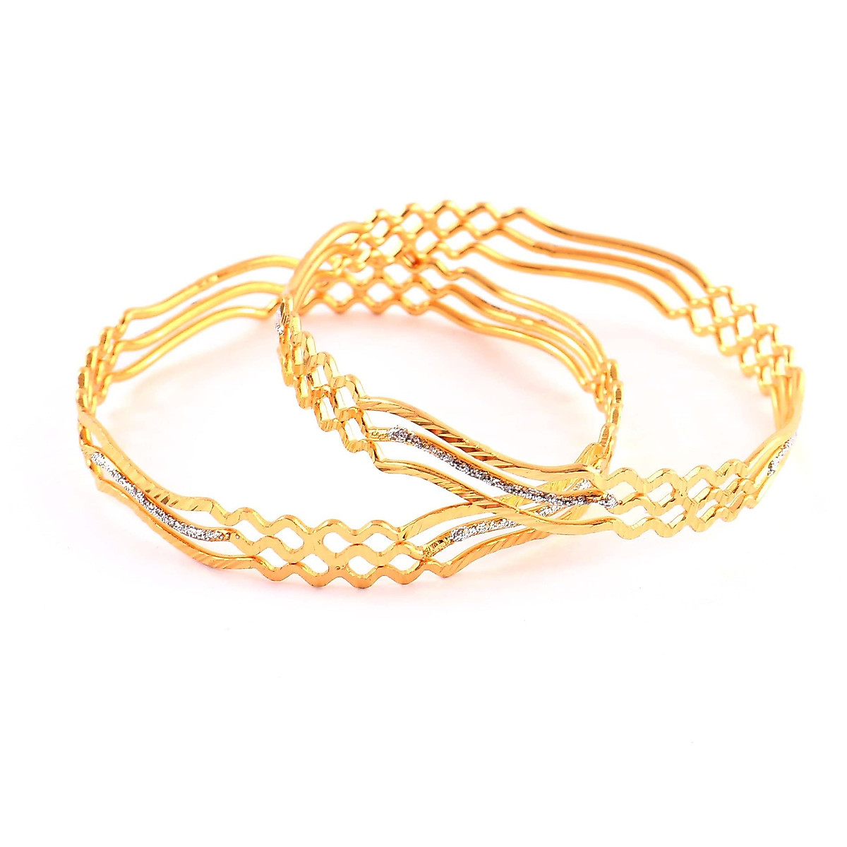Jewar Mandi Bangles Gold Plated Silver Etching Handmade Work Bracelet Jewelry for Women (Zig Zag Bangles, 2.4) (Zig Zag Bangles, 2.6)