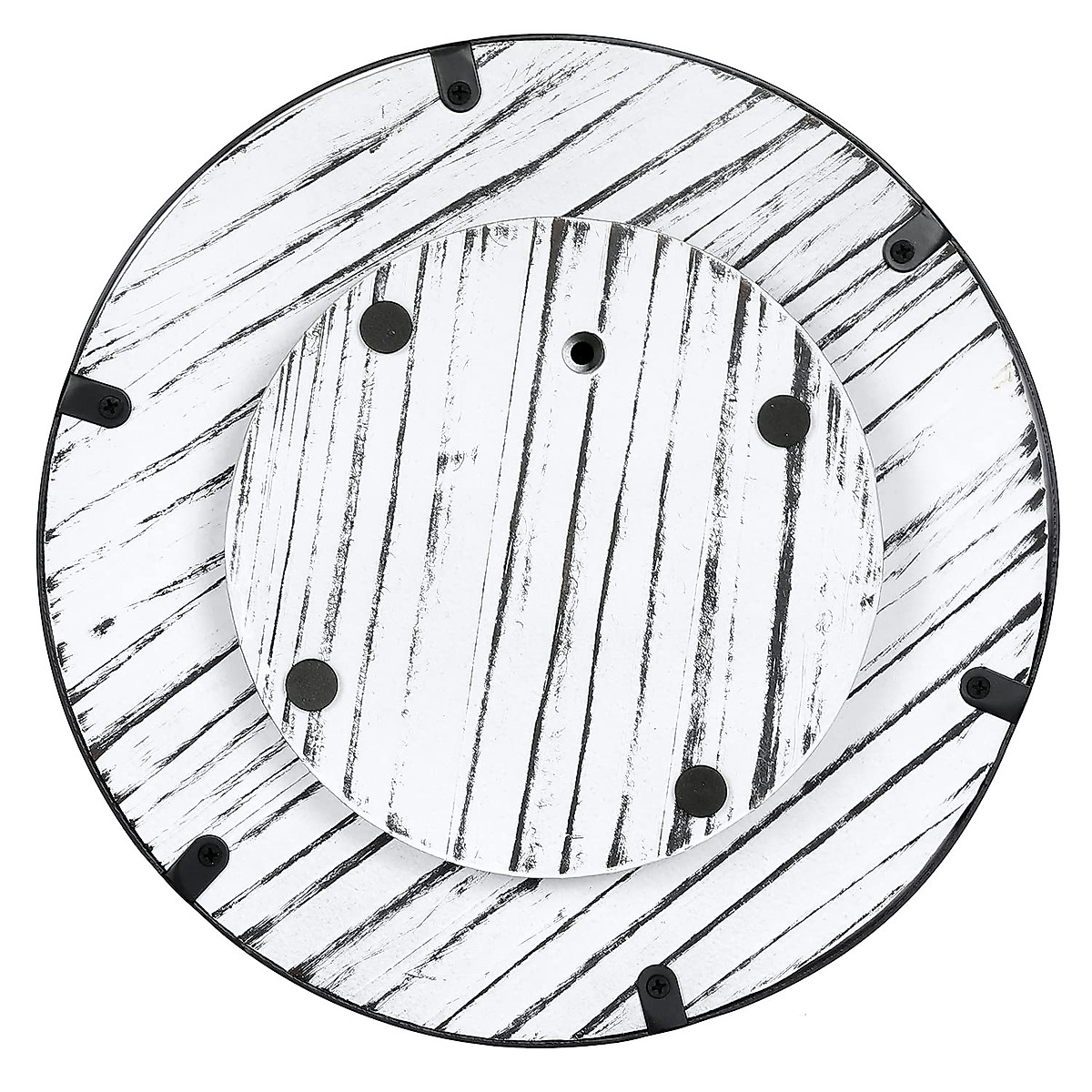 MyGift 12 Inch Vintage White Solid Wood Lazy Susan Turntable Tray with Black Metal Rim, 360 Degree Rotating Round Serving Display Tray for Food, Spices & Condiments