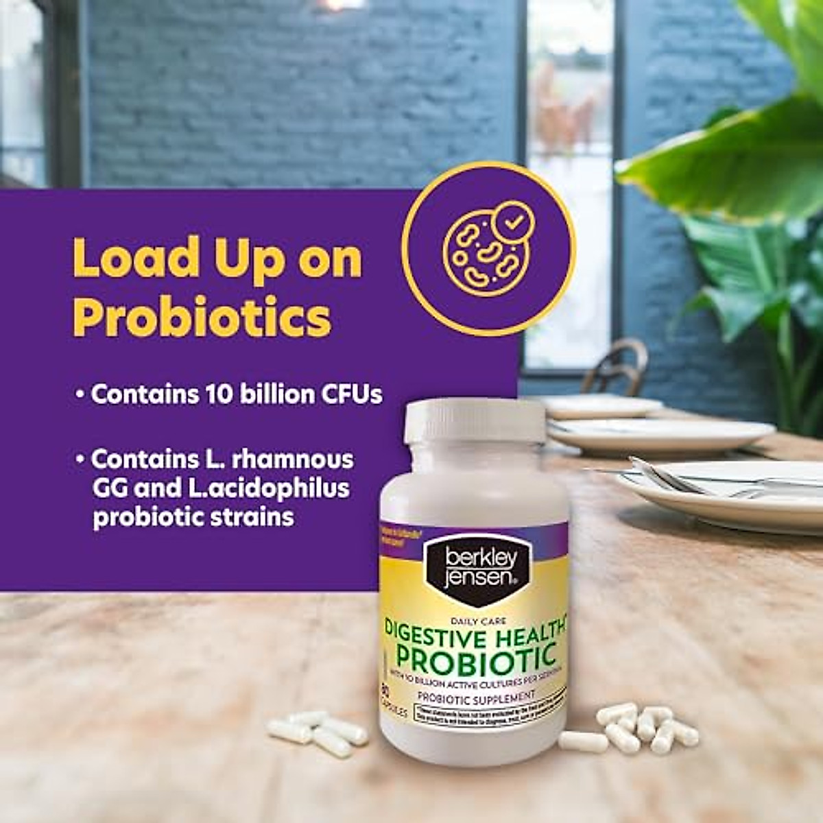 berkley jensen Daily Care Digestive Health Probiotics for Women & Men - Advanced Formula with Lactobacillus Rhamnosus GG & Lactobacillus Acidophilus - for Immune Support & Gut Health - 80 Capsules