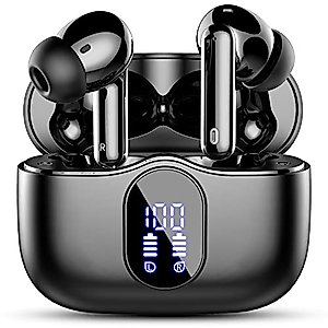 Btootos Wireless Earbud Bluetooth Headphones with 4 Mic,40H Playtime LED Power Display Bluetooth 5.3 True Wireless Earbud,Deep Bass Mini Wireless Headphones in Ear Buds Wireless Earphones Sport Black