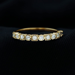 Rosec Jewels Certified Moissanite Eternity Anniversary Band Ring for Women, D Color Vs1 Clarity, 14K Yellow Gold, Size:US 7.00