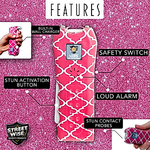 Streetwise Ladies Choice 21,000,000 Stun Gun for Women Self Defense - Personal Defense Equipment with Loud Alarm and Flashlight - Rechargeable with Holster and Safety Switch - Pink Stripes