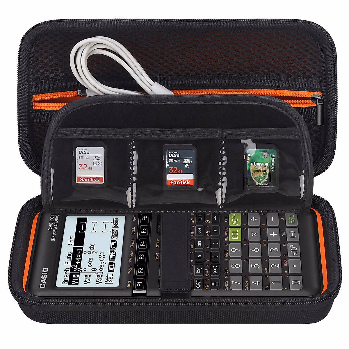 Elonbo Carrying Case for CASIO FX-9750GIII / PRIZM FX-CG50 Color Graphing Calculator, Extra Zipped Pocket Fits Charging Cable, Charger, Manual, Black