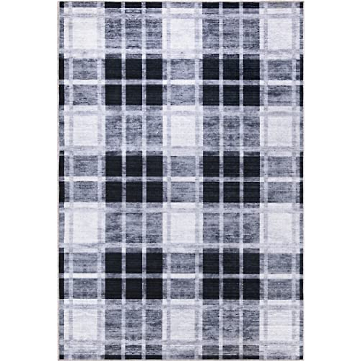 Abani 5' x 8' Rectangular Area Rugs - Cream Grey Farmhouse Plaid Polypropylene, Non-Shedding and Stain Resistant Machine Washable Large Rugs