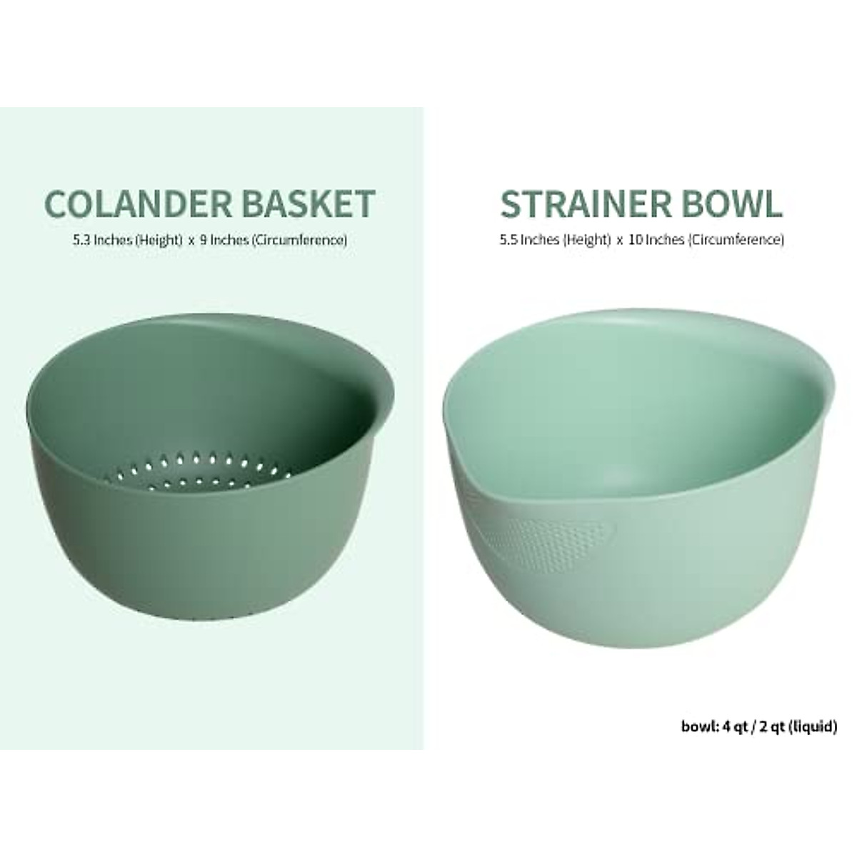 BLUE GINKGO Rice Strainer and Kitchen Colander Set - Strain Rice, Quinoa and Small Grains - Soak, Wash and Drain Vegetables and Fruit - (4 Quart Bowl) Olive and Sage