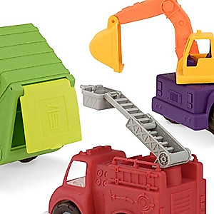 Battat- Wonder Wheels- 3-Piece Toy Truck Set – Fire Truck, Recyling Truck, Excavator Truck – Toy Emergency Vehicles- Recyclable Materials – 1 year +