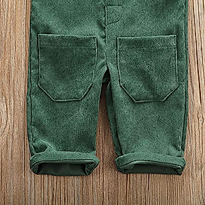Liyamiee Baby Boy Girl Corduroy Overalls Solid Suspender Bib Pants One-Piece Strap Jumpsuit Pocket Fall Winter Outfit (Green Overall, 12-24 Months) …