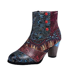 justHIGH Women's Closed Round Toe Suqare Heels Zipper Short Booties Chunky Ankle Bootie Shoes