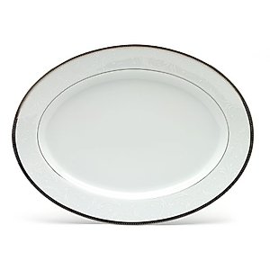 Noritake Regina Platinum Oval Platter, 14-inches, White