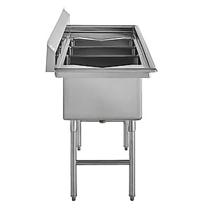 Kratos 29N-001-Commercial NSF 3 Compartment Sink - 16"Wx20"Lx14"H Bowl Size - (2) 18" Drain Boards