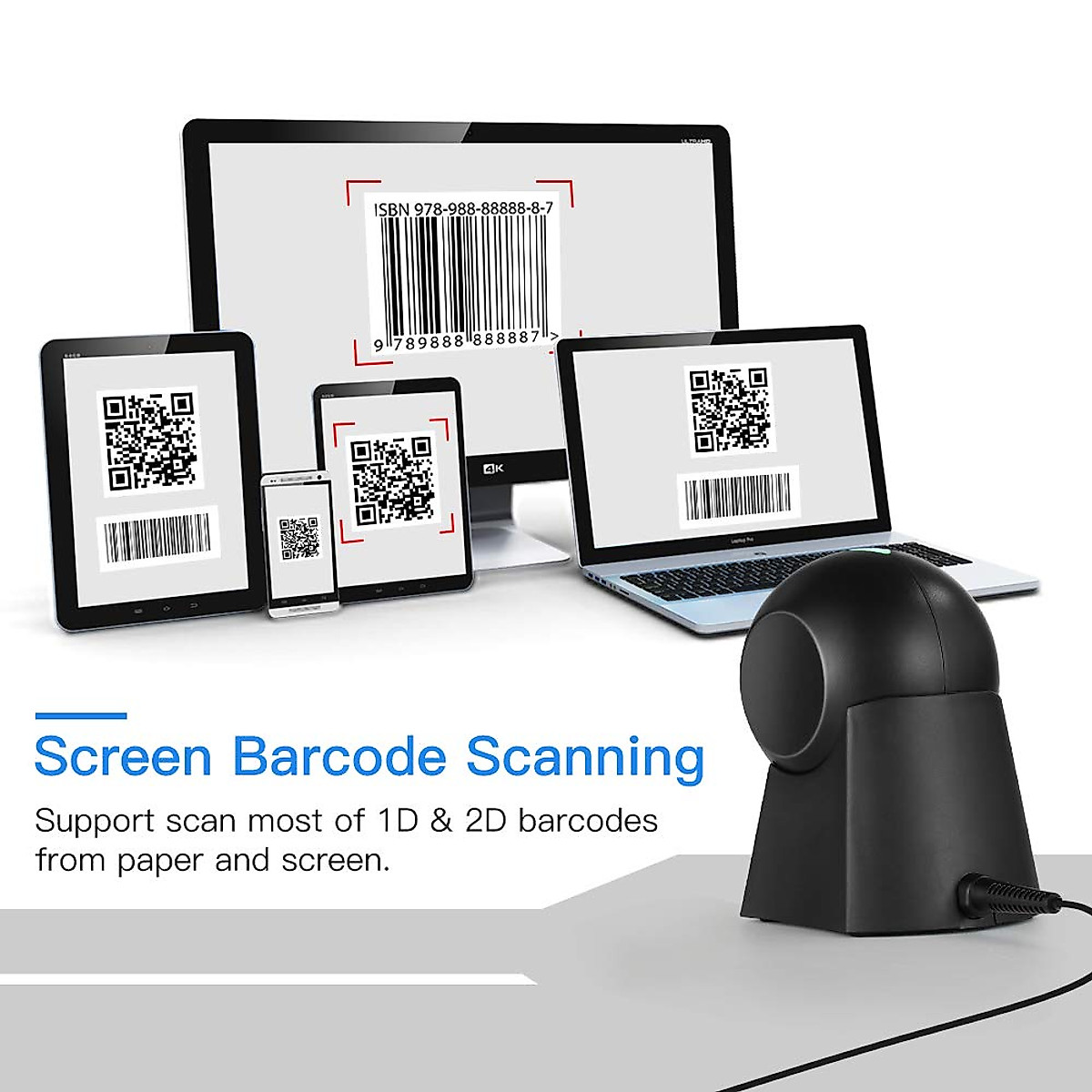 Eyoyo Hands-Free 1D 2D Desktop Barcode Scanner, QR Barcode Reader Support Screen Scanning Platform Scanner for Warehouse, Supermarket, Retail Store, Bookstore Pos System