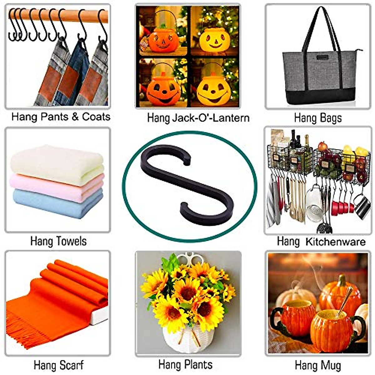 GAViA S Hooks, S Shaped Hooks, Matte Black S Hooks Heavy Duty for Hanging Pots and Pans, Plants, Coffee Cups, Coats, Bags, Towels in Kitchen, Bedroom, Office, Garden, Bathroom, 10 Pack