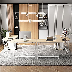 soges L-Shaped Desk 59 x 59 inches Large Computer Desk Corner Desk Office Desk Computer Table, White Oak CS-ZJ02-MO