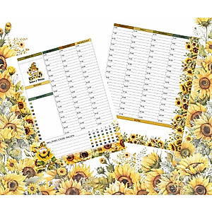 Sunflowers and Sunshine Weekly Planner Organizer, 8.5 x 11 Metal Spiral Bound Ring Binder, 60 pages, Laminated Covers and Rigid Dividers, Undated Allows You To Start Anytime