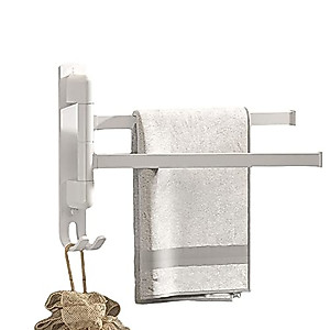 Towel Bar, Upgraded Swivel Towel Rack Aviation Aluminium Four in ONE Towel Racks for Bathroom Space Saving Swing Out 180° Rotation Towel Hanger Holder Wall Mount White (2 Arms)