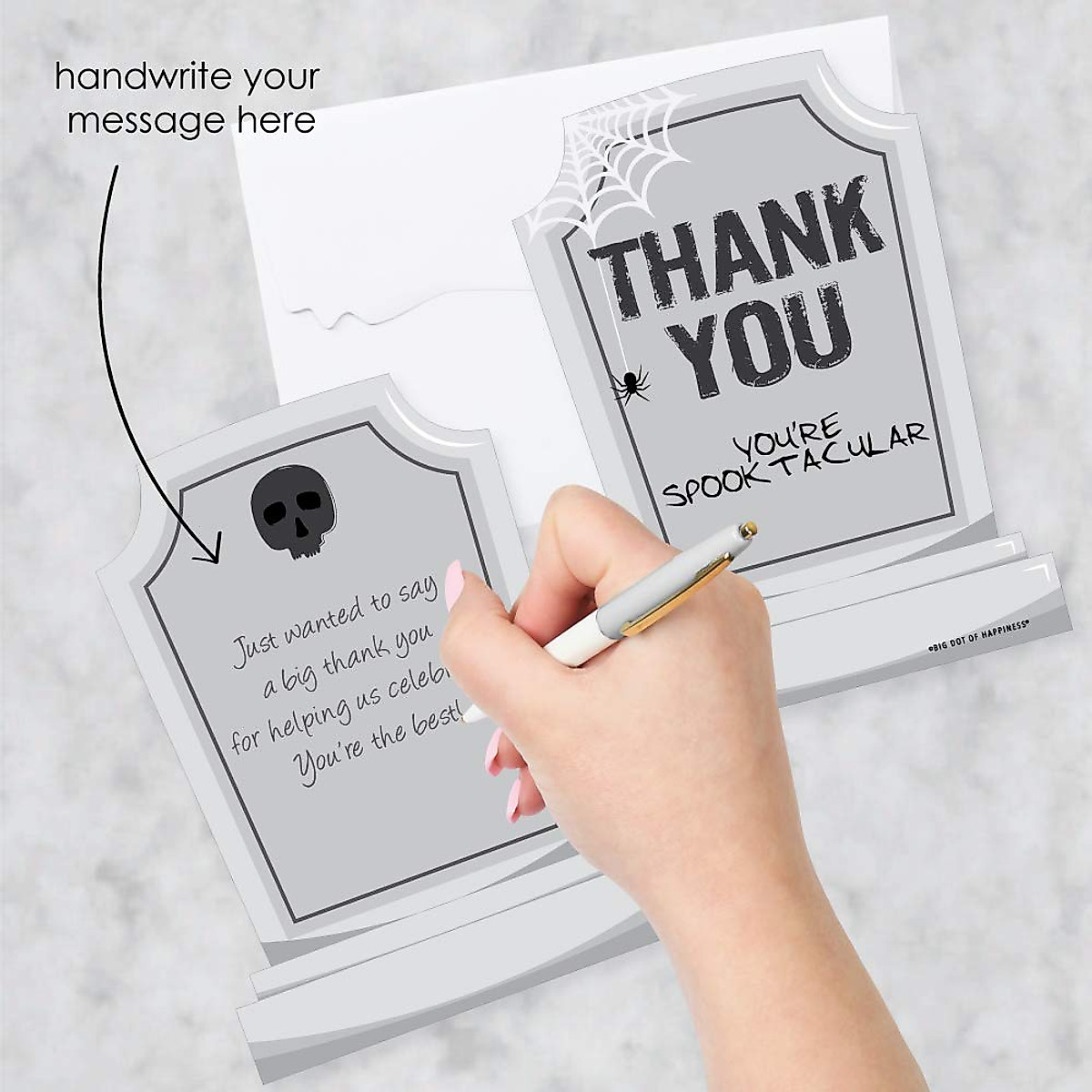 Big Dot of Happiness Graveyard Tombstones - Shaped Thank You Cards - Halloween Party Thank You Note Cards with Envelopes - Set of 12
