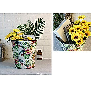 Wansan Iron and Leather Round Large Household Trash Can, Creative Can Without Lid,Suitable for Cans in Bathrooms, Kitchens, Home Offices, Bedrooms, Offices-10L Palm Tree Green Leaf 21*26cm