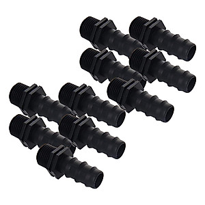 MroMax 10Pcs Drip Irrigation Fittings 1/2" Male Thread Barbed Pipe Connectors External Socket Hose Fitting for Garden Lawn Agricultural Irrigation System Plastic Black, 2.36" length