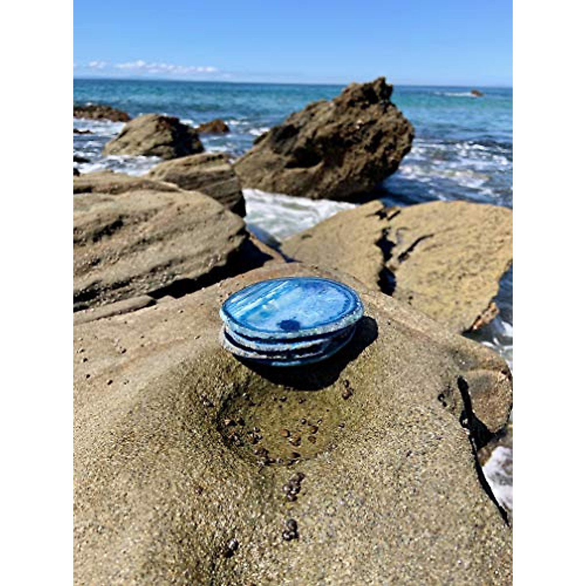 Agate Coasters set of 4 - Blue Colored Agate Coasters - Natural Rim - Bumpers