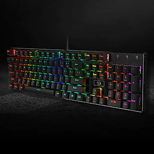 Redragon K556 RGB LED Backlit Wired Mechanical Gaming Keyboard, 104 Keys Hot-Swap Mechanical Keyboard w/Aluminum Base, Upgraded Socket and Noise Absorbing Foams, Quiet Linear Red Switch