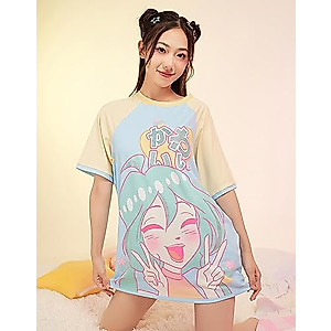 Winx Club Women's Bloom Printed Short Sleeves Crew Neck Summer Sleepwear Loungewear T-shirt Dress (extra large) Blue
