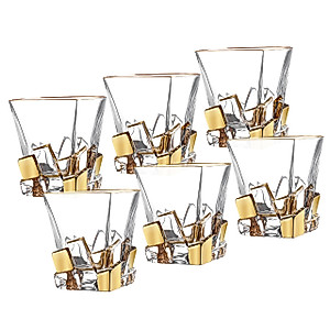 Barski - European Quality Glass - Crystal - Set of 6 - Square Shaped - Double Old Fashioned Tumblers - DOF - 11.7 oz. - with Gold Ice Cubes Design - Glasses are Made in Europe