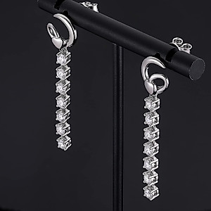 Linear Moissanite Earrings for Women 18K White Gold Plated S925 Sterling Silver Round Cut D Color VVS1 Clarity Lab Created Moissanite Diamond Hypoallergenic Earrings for Women