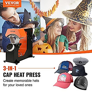 VEVOR 3-in-1 Auto Hat Heat Press Machine for Caps - No Crease, Automatic Release&Press Knob-Style Digital Control Panel, with 3pcs Interchangeable Platens(6.6" x 2.7", 6.6" x 3.8", 6.1" x 3")