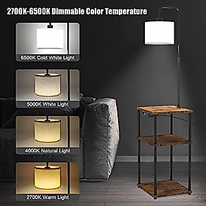 Hitish Floor Lamp with Table, Rustic End Table Lamp with USB Charging Port, Power Outlet & Shelves, Side Table Reading Light with Adjustable Color Temperatures & Brightness for Bedroom, Living Room