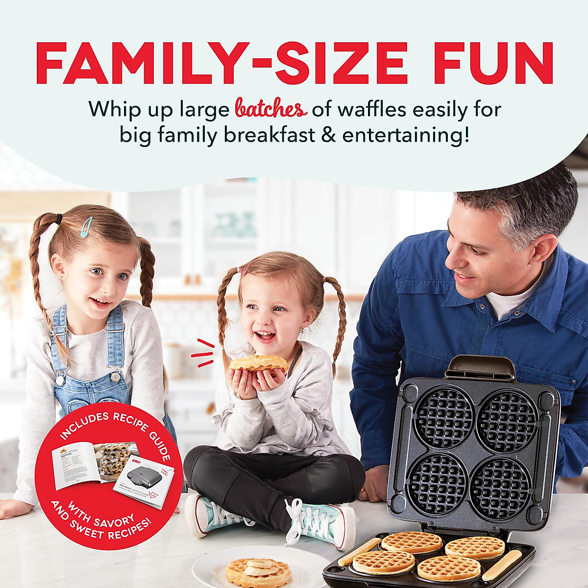 DASH Multi Mini Waffle Maker: Four Mini Waffles, Perfect for Families and Individuals, 4 Inch Dual Non-stick Surfaces with Quick Release & Easy Clean - Graphite