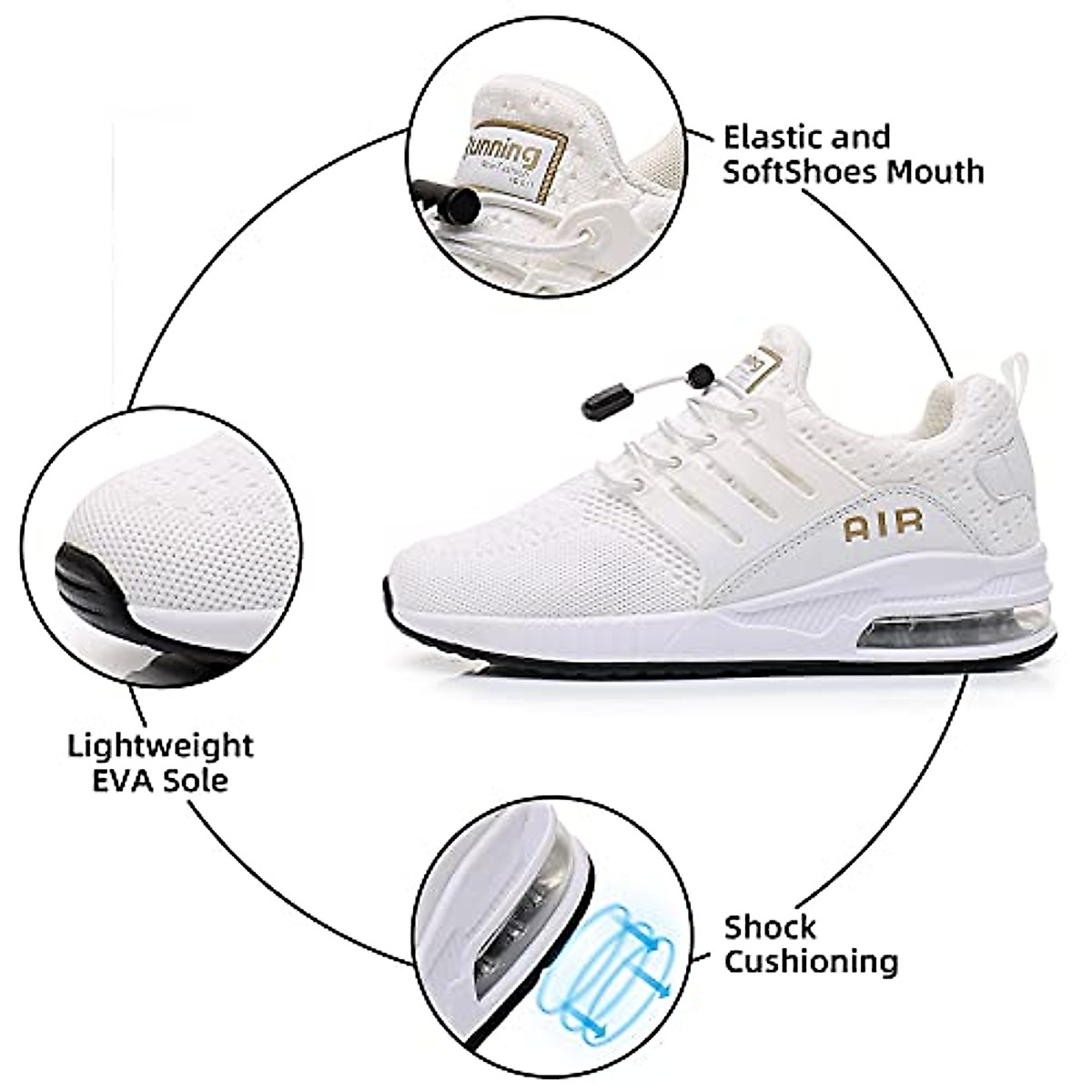 BOGOVER Men's Walking Shoes Non Slip Running Tennis Shoes Breathable Lightweight Air Cushion Sneakers for Tennis Gym Jogging (White, 6)