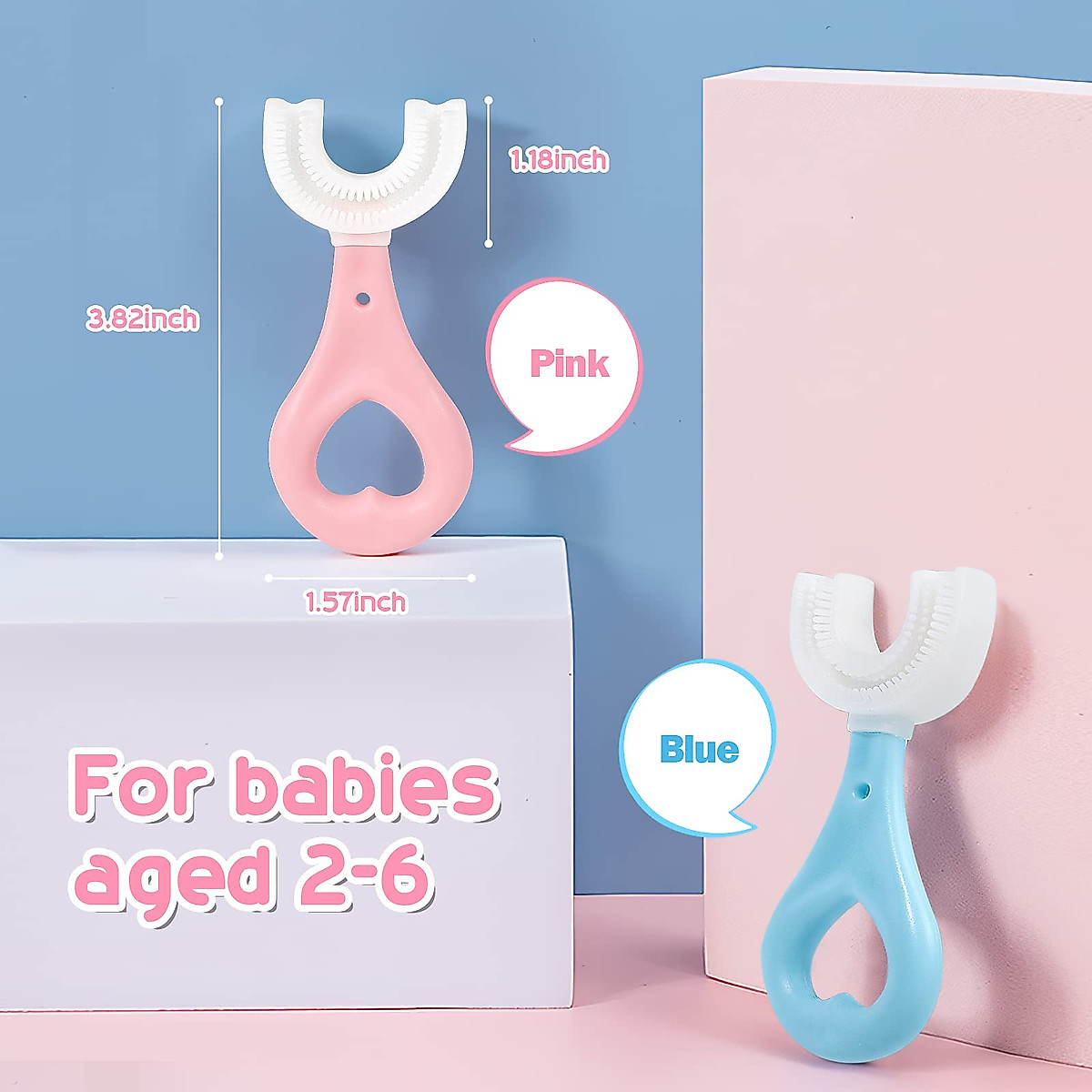 T&T Direct Kids U Shaped Toothbrush with Silicone Brush Head Whitening Massage Toothbrush U-Type Toothbrush Whole Mouth Toothbrush with Handle for Kids 2 Pack