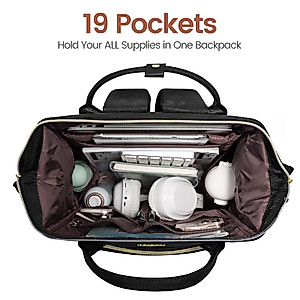 LOVEVOOK Vintage Leather Backpack for Women,15.6 inch Leather Laptop Backpack Women Teacher Nurse Work Travel Backpack Computer Laptop Bags,Professional Backpack Purse Tote Bag Carry On Backpack,Black