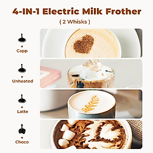 LVNASST Electric Milk Frother 4-IN-1 Hot Cold Foamer for Coffee Auto Shut-Off Milk Warmer, Non-Stick Interior Coating, 2 Whisks Black