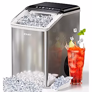KOVIET Nugget Ice Maker Countertop, 40lbs/24H Tooth-Friendly Soft Chewable Pebble Ice Machine, Self-Cleaning with Drainpipe, Crushed Pellet Ice Makers for Home Kitchen Party, Stainless Steel