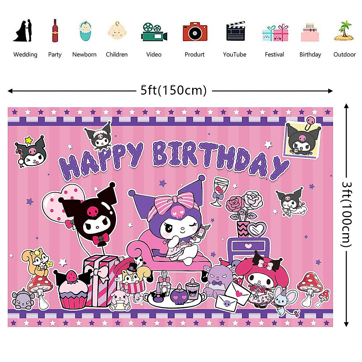 Kawaii Anime Cute Birthday Party Supplies, Cute Kitten Party Decorations Include Backdrop, Balloons, Tableware, Cupcake Toppers, Tablecloth, Stickers, Pink Kitten Themed Party Decorations for Girls