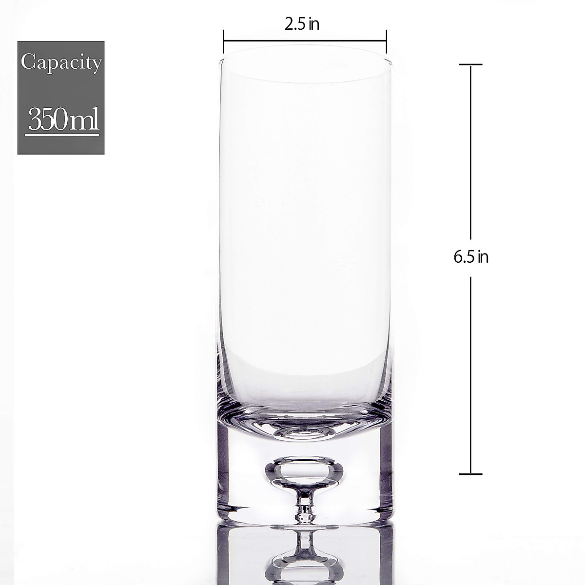 LEMONSODA Crystal Bubble Base Collins Glass Highball Tumbler - Set of 4-12OZ - Heavy Weighted Bottom - Unique Design Great for Water, Juice, Beer, Cocktails, and More