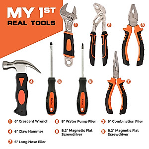 INCLY 95 PCS Kids Real Tool Set, Boys Small Real Hand Tools Kit, Children Construction Learning Tools Hammer Screwdriver for Home DIY Building and Woodworking,Come with Tool Belt & Bag