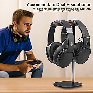Gvoears Upgraded Headphone Stand, Walnut Wood Headphone Stand Headset Holder for Desk, Support Dual Headsets Suspension, Aluminum Alloy Support Rod Hanger, Dual Headphones Stand with Great Stablity