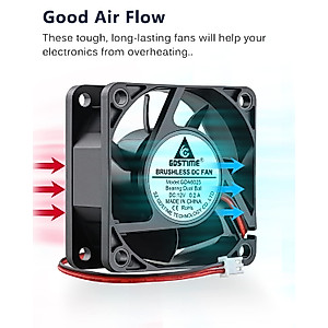 GDSTIME 2 Pack 60mm x 60mm x 25mm 12V Dual Ball Bearings DC Brushless Cooling Fan