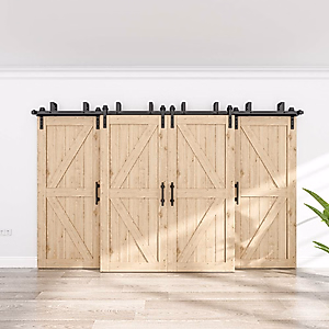 WINSOON 11FT Sliding Bypass Barn Wood Door Hardware 8 Rollers Kit System Bending Design Wall Mount Bracket Fit 4 Wooden Doors (11FT)