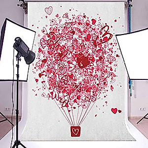 9x16 FT Love Vinyl Photography Backdrop,Love is in The Air Valentines Day Celebration Themed Heart Filled Air Balloon Background for Party Home Decor Outdoorsy Theme Shoot Props
