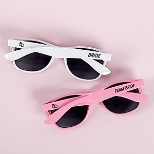 Bachelorette Party Sunglasses - Set of 1 Bride (White) & 7 Team Bride (Pink) Sun Glasses | Pack of 8 Bride Sunglasses & Bridesmaid Sunglasses Favor Bachelorette Party Supplies Bridal Wedding