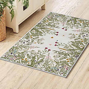 Artoid Mode Antique Herbs and Wild Flowers Area Rug, Spring Fall Bath Rug Home Decor Low-Profile Non-Slip Washable Mat for Entryway Bedroom Bathroom Laundry Room Indoor 2x3 Feet