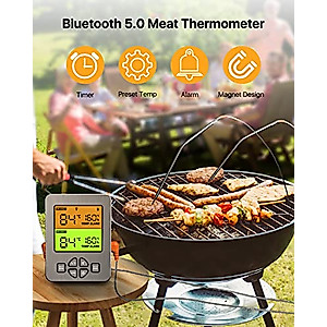 NEXMEE Bluetooth Grill Thermometer, Digital Wireless BBQ Meat Thermometer, Grill Thermometer with 2 Probes, Roast Thermometer with Magnet for Kitchen, Oven, Grill, Steak