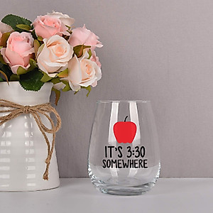 Gtmileo Teacher Wine Glass - It's 3:30 Somewhere 15Oz Stemless Wine Glass - Unique Gifts for Preschool, Elementary, High School Teacher, Professor - Teacher Appreciation Gift