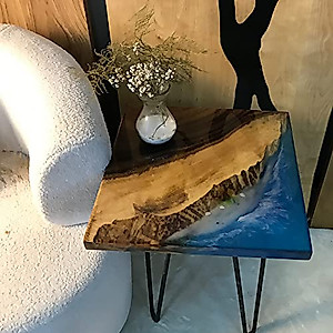 Crystal Clear Epoxy Table, Square Shaped Sofa Table, Wood Resin Side Table Natural Edge Wood Coffee Table for Living Room, Table for Indoor Decor with Metallic Legs (20''X20'')