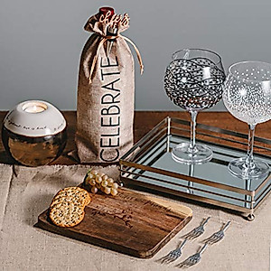 Pavilion Gift Company Life is Better with Friends Birds 7 x 9 Inch Cutting Cheese Board, Set of 4 Forks with Debossed Text, 9", Brown