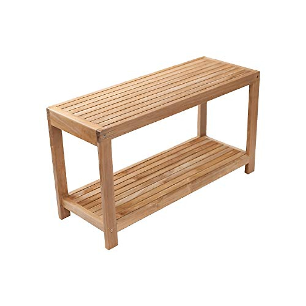 NORDIC STYLE TEAK Wood Shower Stool and Spa Bench with Shelf, Teak Shower Bench for Indoor and Outdoor Use, Teak Storage Bench, Teakwood Shower Bench, Natural Teak Finish, 35"