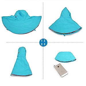 Women's Foldable Floppy Reversible Travel Beach Sun Visor Hat Wide Brim UPF 50+ (Blue)